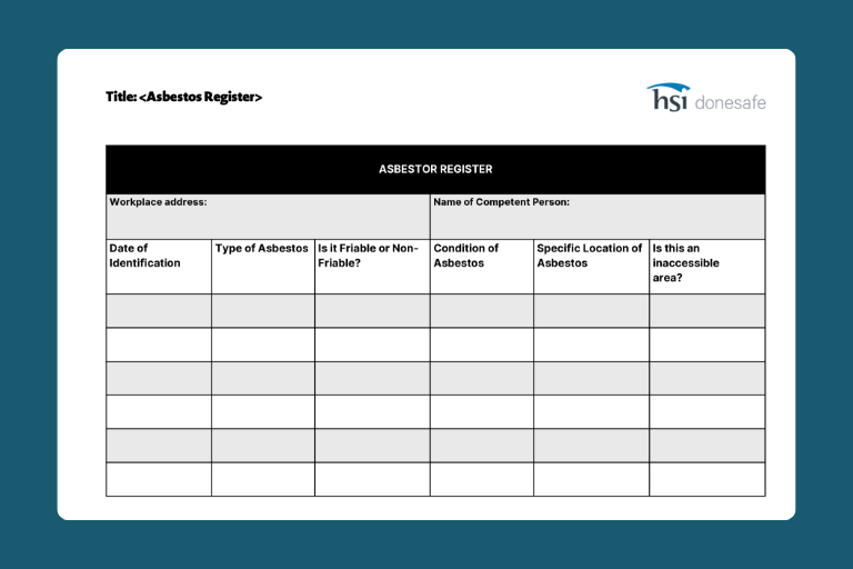 Template of an Asbestos Register | HSI Donesafe