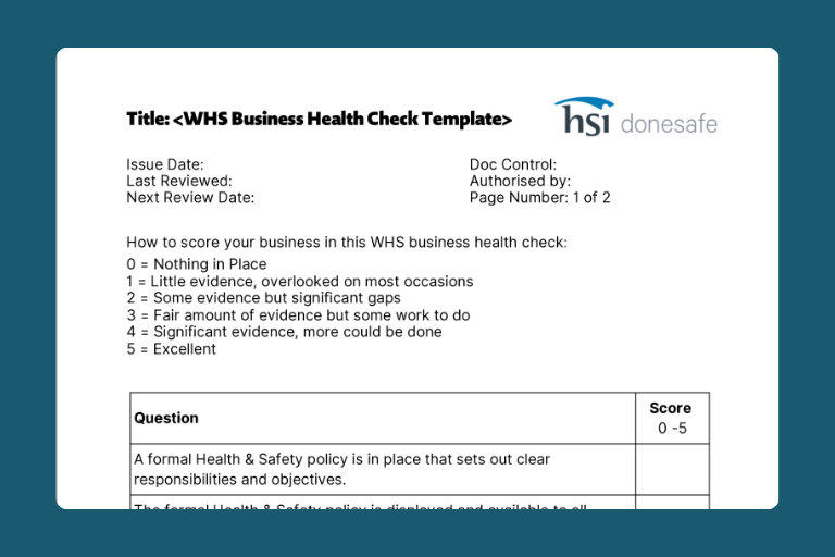 WHS Business Health Check Template | HSI Donesafe