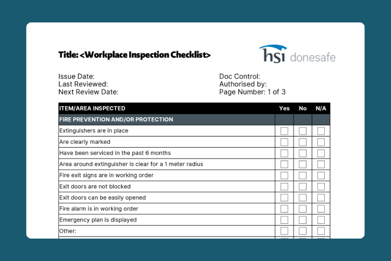 Workplace Safety Inspection Checklist Template | HSI Donesafe UK