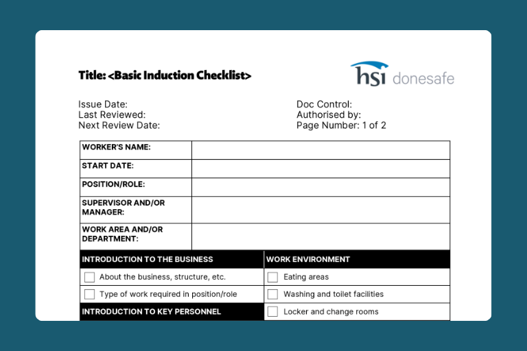 Worker Induction Checklist Template | HSI Donesafe UK