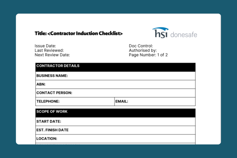Contractor Induction Checklist Template | HSI Donesafe UK