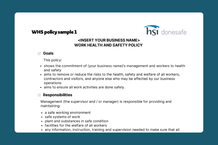 Work Health and Safety Policies and Procedures Template | HSI Donesafe UK